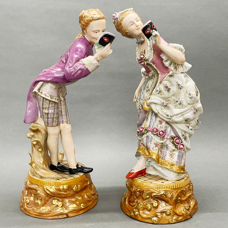 PAIR OF LARGE CONTINENTAL PORCELAIN ROMANTIC FIGURES. Ceramics ...