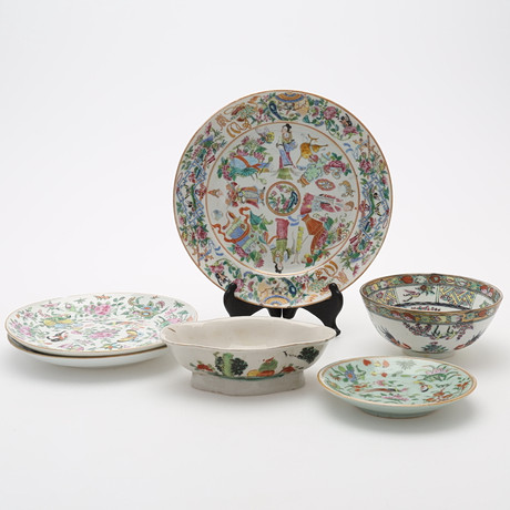 A collection of plates and bowls, a set of 6 Chinese porcelain plates ...
