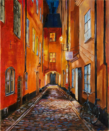 LINNEA LARSSON (FÖDD 1964). Gamla stan, olja på duk, signerad, daterad ...