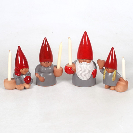 LISA LARSON. Figuriner/ljusstakar, 4 st, tomtar, keramik. Lisa Larson ...
