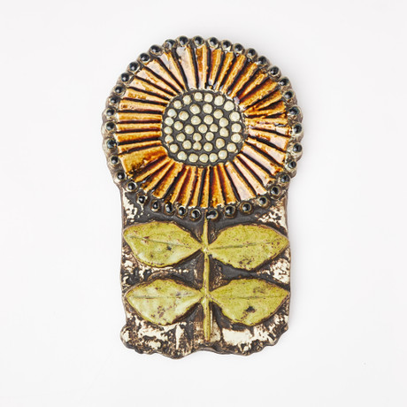 LISA LARSON. Wall relief, Gustavsberg, stoneware, sunflower, stamped ...