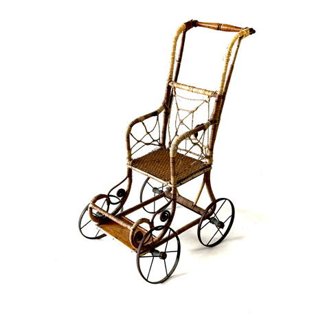 EARLY 20THC WOOD AND CANE DOLLS PUSH CHAIR. Miscellaneous ...