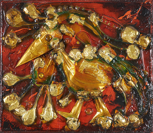 OKÄND KONSTNÄR. Relief, collage composition shape of bird, mounted on ...