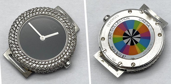 2309-1205. A COLLECTIBLE VINTAGE OMEGA ART COLLECTION 18K WHITE GOLD ...