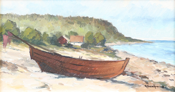 ROLF HALLENGREN (1932-2009). Strandparti, olja på duk, signerad R ...