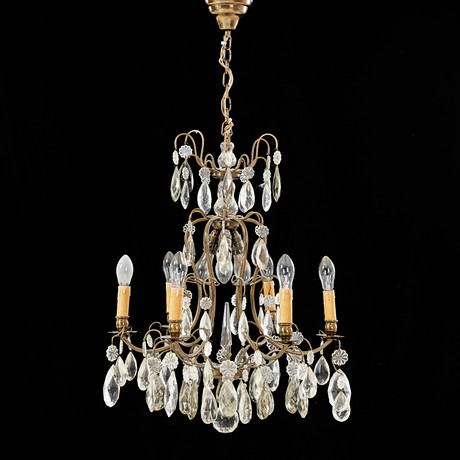 CEILING CHANDELIER, 20th century, Rococo style, brass frame ...