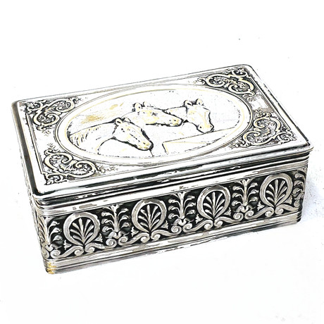 SILVER METAL CIGAR BOX LINED WITH MAHOGANY WOOD. LATE 19TH CENTURY ...