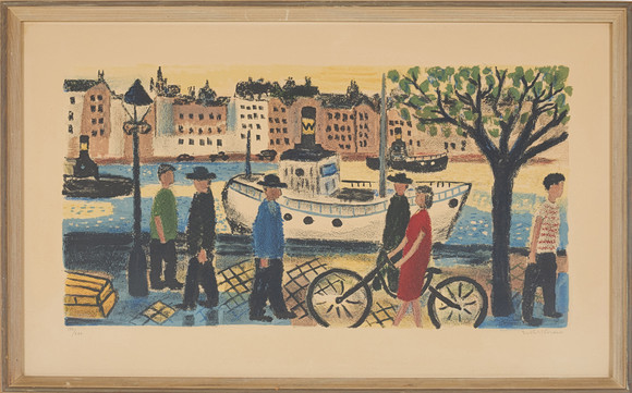 ESKIL NORDELL. City motif with figures, lithograph in colours, signed ...