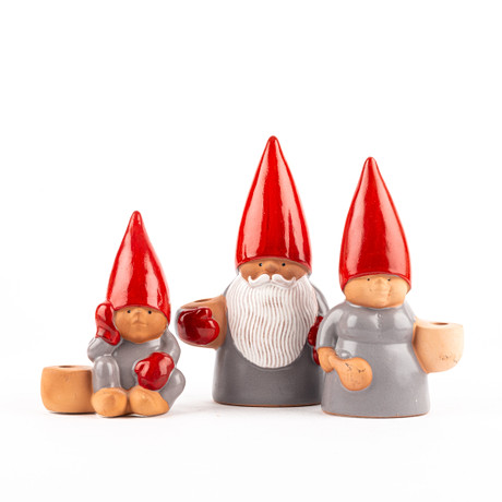 LISA LARSON. Ljusstakar, 3 st, keramik, Tomtar, ur serien Jultomtens ...