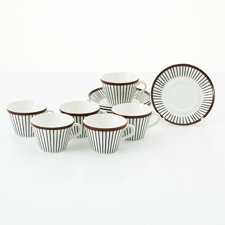 STIG LINDBERG. "Spisa ribb" kaffekoppar med fat 6 stycken, Gustavsberg ...