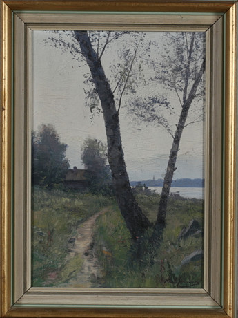 KONRAD SIMONSSON (1843-1911). Oil on panel, landscape motif, signed ...