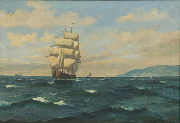 OIDENTIFIERAD KONSTNÄR. olja på duk, segelfartyg, signerad. Konst ...