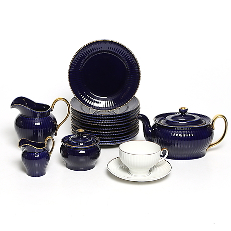 ARTHUR PERCY. Tea set, 40 pieces, porcelain, cobalt, "Casablanca ...