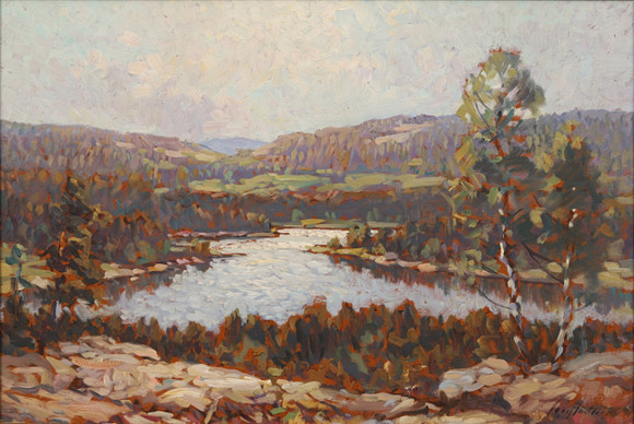 IVAN CONSTANTIN JOHANSSON. Insjölandskap, olja på pannå, signerad. Konst - Måleri - Auctionet