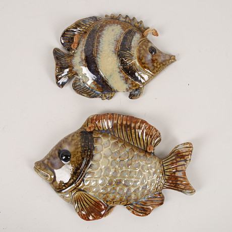 A pair of glazed stoneware “Fish” wall relief, second half of the 20th ...