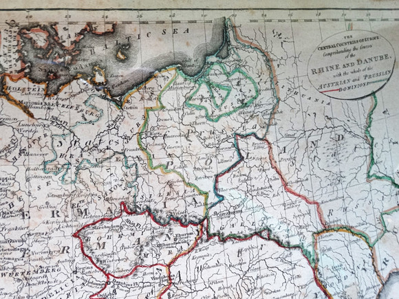 OLD MAP, with frame, motif: The Central Countries of Europe: Rhine and ...