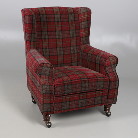 A TARTAN PATTERN UPHOLSTERED SMALL WING BACK ARMCHAIR. Furniture ...