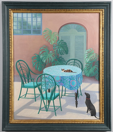 ROSEMARY STRACHEY (20TH CENTURY). PETS ON A PATIO. Art - Paintings ...