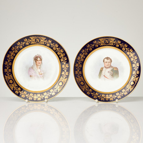 Two plates, late 19th century, porcelain, hand painted portrait of ...