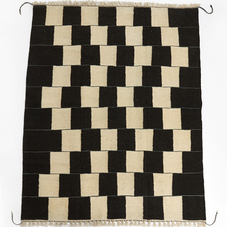 CARPET, modern kelim, black and white checkerboard pattern with ...