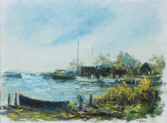 CARL JULIUS. Coastal lot with boats, oil on canvas, signed C. Julius ...