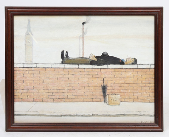 LS LOWRY "MAN LYING ON A WALL" (1957) FRAMED PRINT. Art - Engravings ...