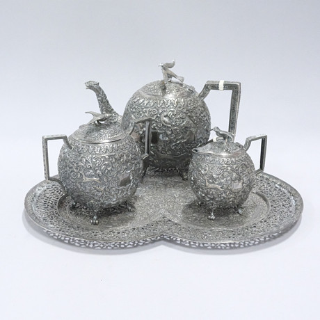 TEA SET, SILVER, ORIENTAL WORK, 4 PIECES. Silver & Metals - Silver ...