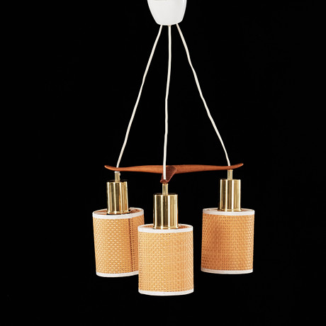 A 1950s/60s teak ceiling luminaire with braided screens by Ateljé ...