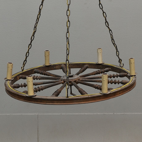 CEILING LAMP, spinning wheel, wood & copper, 20th century. Lighting ...