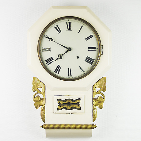 WALL CLOCK, so-called drip clock, painted white with bronze accents ...