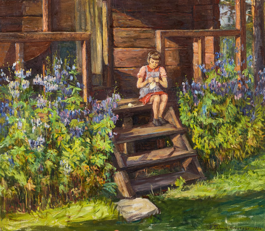 ELSA SCHULTZ MOBERGER (1879-1978). Girl on farstubro, signed and dated ...