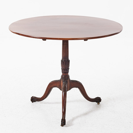 18th-century folding table, mahogany, cut decor, on brass wheels ...