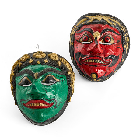 TOPENG (2), dance masks for Wayang topeng, Java. Tribal art - Auctionet