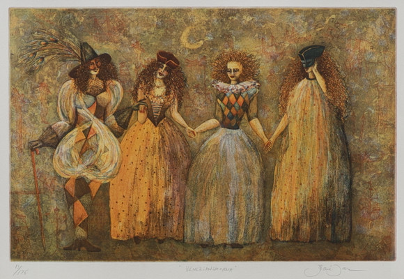 IRENE JARZ. “Venezianskorna”, Colour etching, signed and numbered 13/ ...