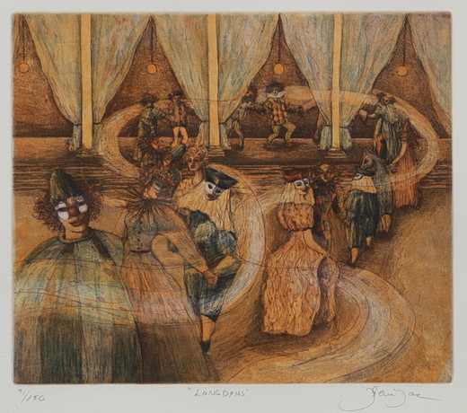 IRENE JARZ. Färgetsning, numrerad 91/150, "Långdans", signerad. Konst ...