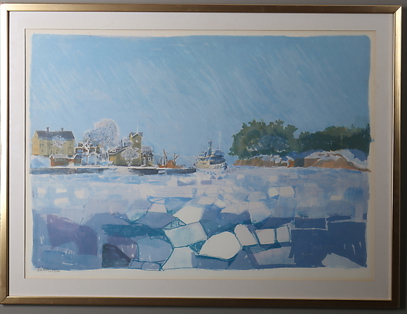 CLAES FOLCKER. Archipelago landscape, 2 color lithographs, signed and ...