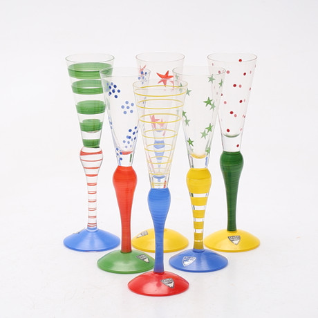 ANNE NILSSON. Snapsglas, 6 st, "Clown" Orrefors, formgivna 1992. Glas ...