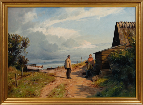 NIELS WALSETH. Landskap med fiskare i förgrunden, olja på duk, signerad ...