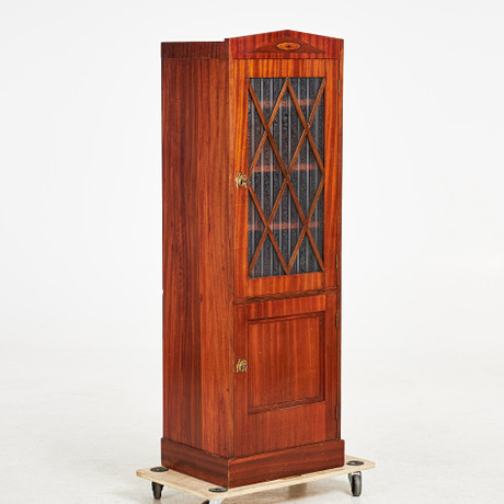 DISPLAY CABINETS. 1930s, mahogany veneer, display case with frosted ...
