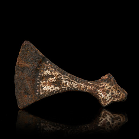 BATTLE AXE, Viking Age, ca 800-1000 AD, iron with silver inlays in the ...
