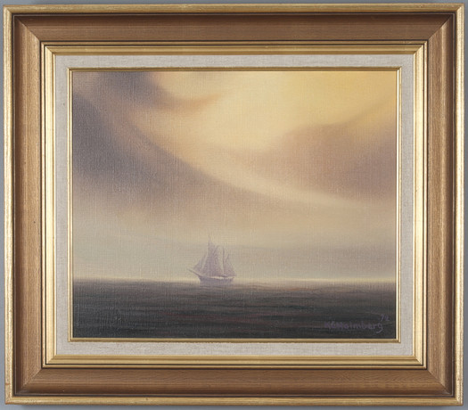 KARL GUSTAV HOLMBERG. Sailing ship in haze, oil on canvas, signed and ...