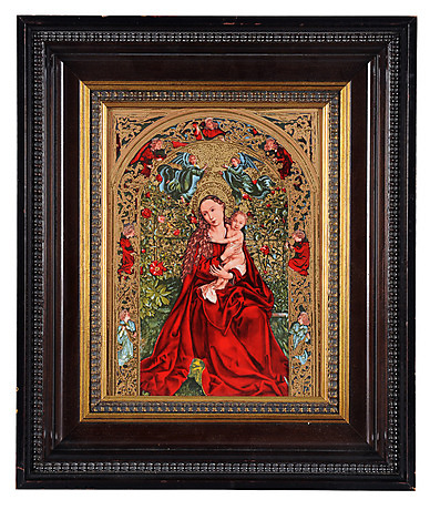 STEPHAN LOCHNER. Nach. Bildplatte. Die Madonna im Rosenhag. Bildnis in ...