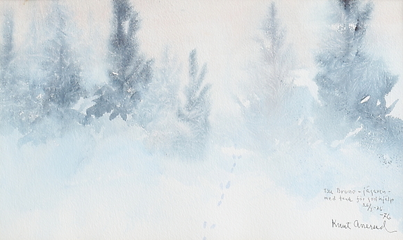 KNUT ANERUD. Winter landscape. Watercolor, signed and dated -76. Art ...