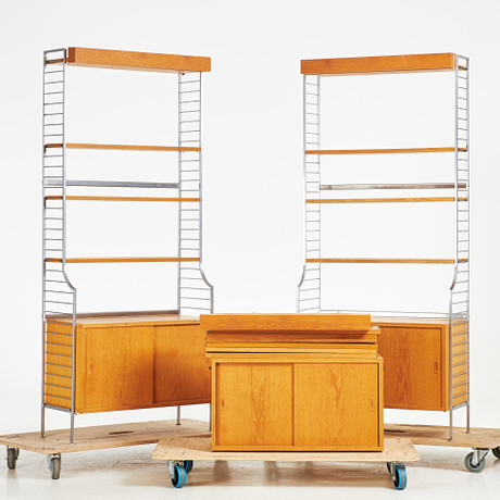 SHELVING SYSTEM. String “Continental”, oak veneer, cabinet parts with ...