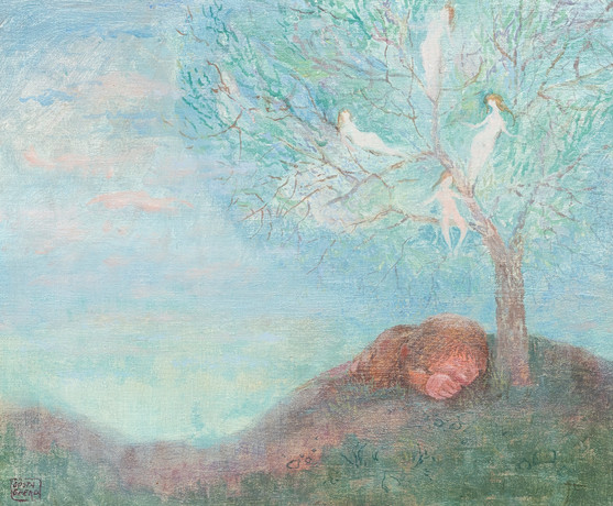 GÖSTA GEERD. "En dröm", olja på duk, signerad. Konst - Måleri - Auctionet