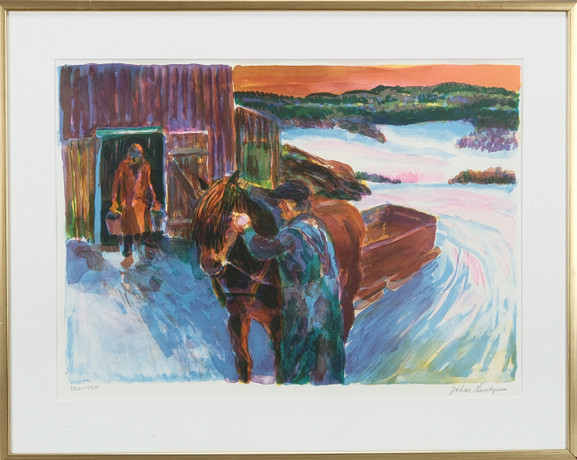 JOHAN LUNDGREN. Lithograph in colours, Signed, 20th century. Art - Engravings & Prints - Auctionet