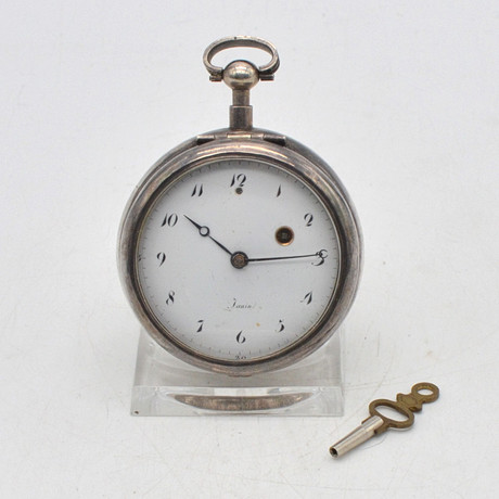 SILVER-PLATED SPINDLE POCKET WATCH, “JANIN” WITH KEY RING, HANDMADE ...