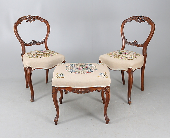 CHAIRS and Stool, 3 parts, rococo style, 1900s. Furniture - Armchairs ...