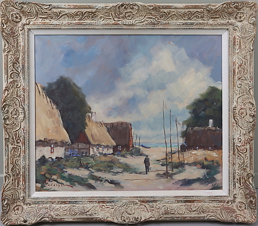 TORSTEN PEDERSEN. The beach promenade, oil on Board, signed T Pedersen ...