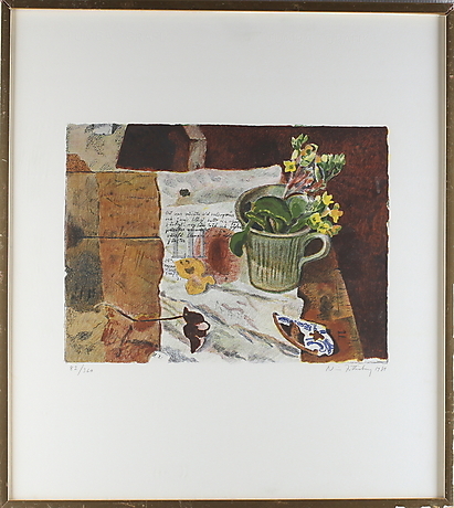 NILS "NISSE" ZETTERBERG. Flower still life, color lithography, signed ...